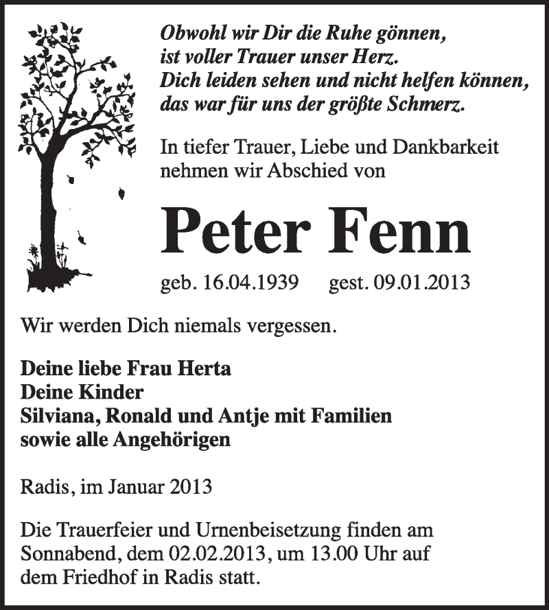 Traueranzeigen von Peter Fenn | www.abschied-nehmen.de