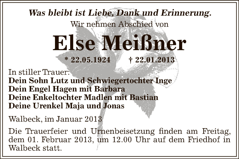 Traueranzeigen von Else Meißner | www.abschied-nehmen.de