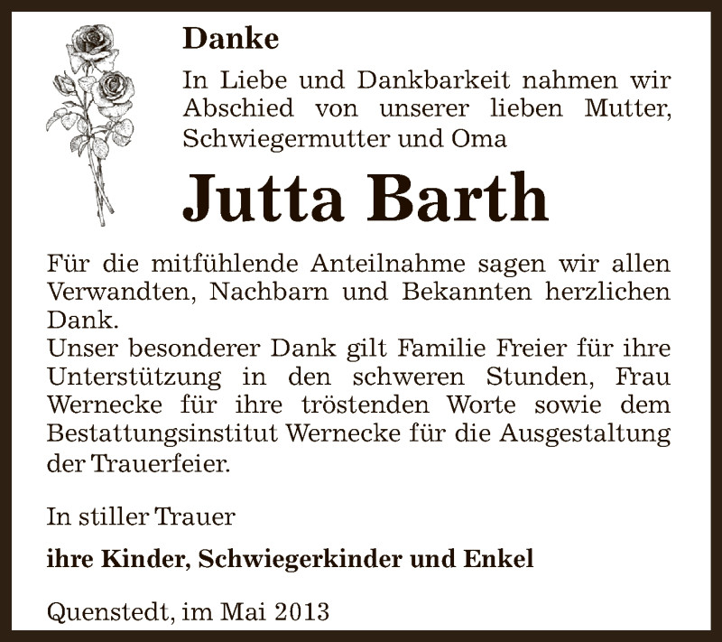 Traueranzeigen von Jutta Barth | www.abschied-nehmen.de Traueranzeigen von Jutta Barth | www.abschied-nehmen.de