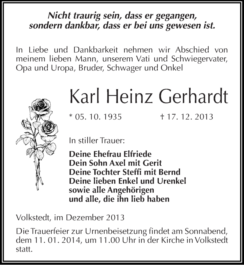 Traueranzeigen von Karl Heinz Gerhardt | www.abschied-nehmen.de