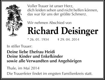 Traueranzeigen von Richard Deisinger | www.abschied-nehmen.de