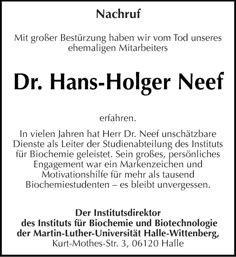 Traueranzeigen von Hans-Holger Neef | www.abschied-nehmen.de