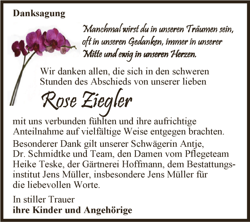 Traueranzeigen von Rose Ziegler | www.abschied-nehmen.de
