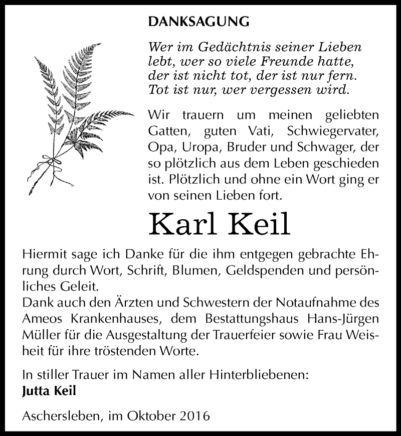 Traueranzeigen von Karl Keil | www.abschied-nehmen.de