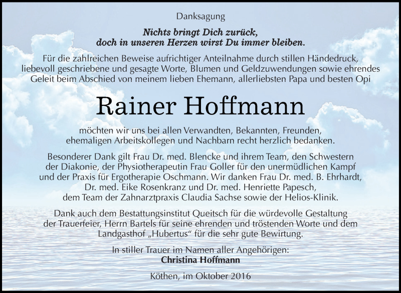 Traueranzeigen von Rainer Hoffmann | www.abschied-nehmen.de