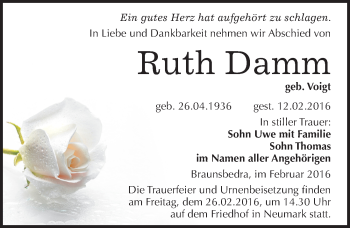 Traueranzeigen von Ruth Damm | www.abschied-nehmen.de