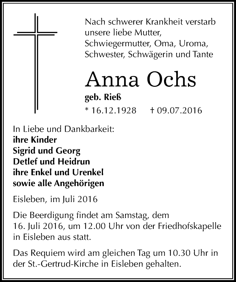 Traueranzeigen von Anna Ochs | www.abschied-nehmen.de