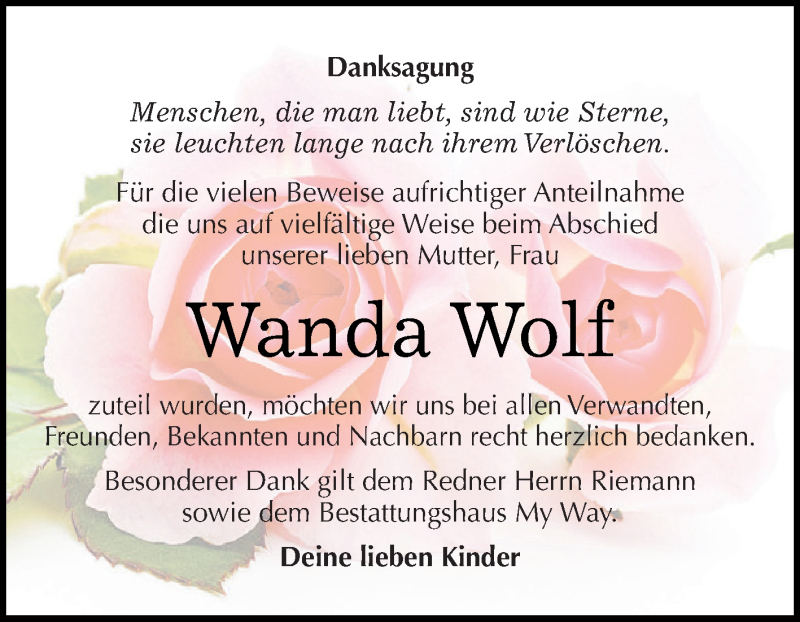 Traueranzeigen von Wanda Wolf | www.abschied-nehmen.de