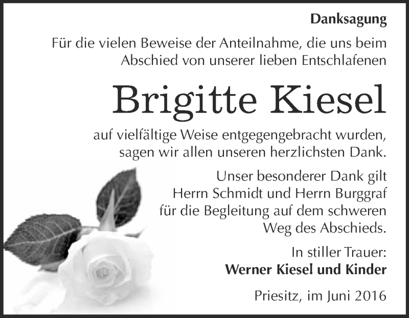 Traueranzeigen von Brigitte Kiesel | www.abschied-nehmen.de
