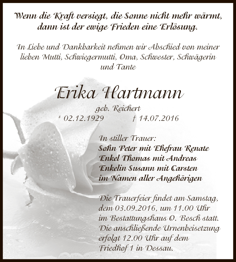 Traueranzeigen von Erika Hartmann | www.abschied-nehmen.de