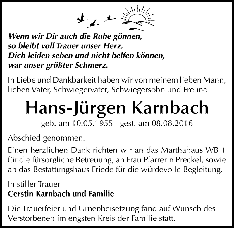 Traueranzeigen von Hans-Jürgen Karnbach | www.abschied-nehmen.de