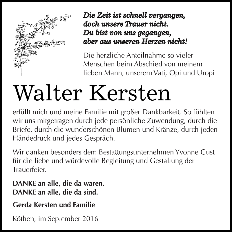 Traueranzeigen von Walter Kersten | www.abschied-nehmen.de