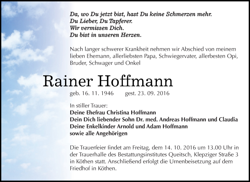 Traueranzeigen von Rainer Hoffmann | www.abschied-nehmen.de