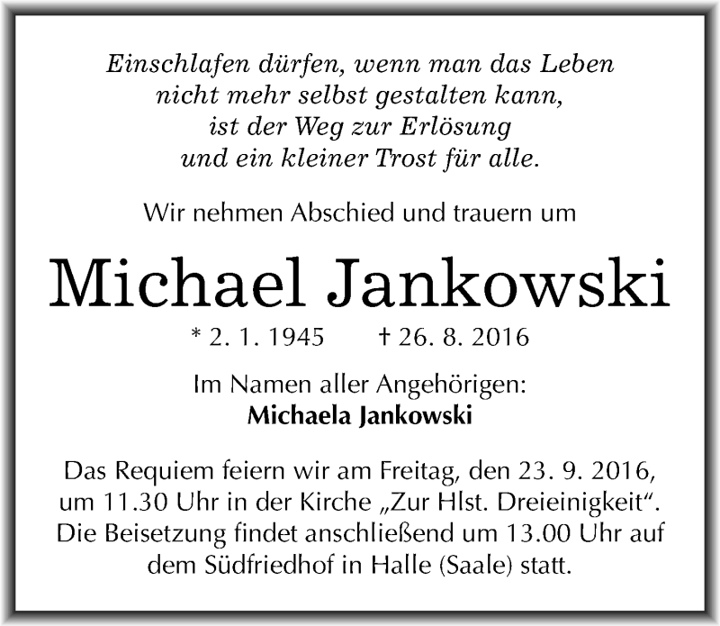 Traueranzeigen von Michael Jankowski | www.abschied-nehmen.de