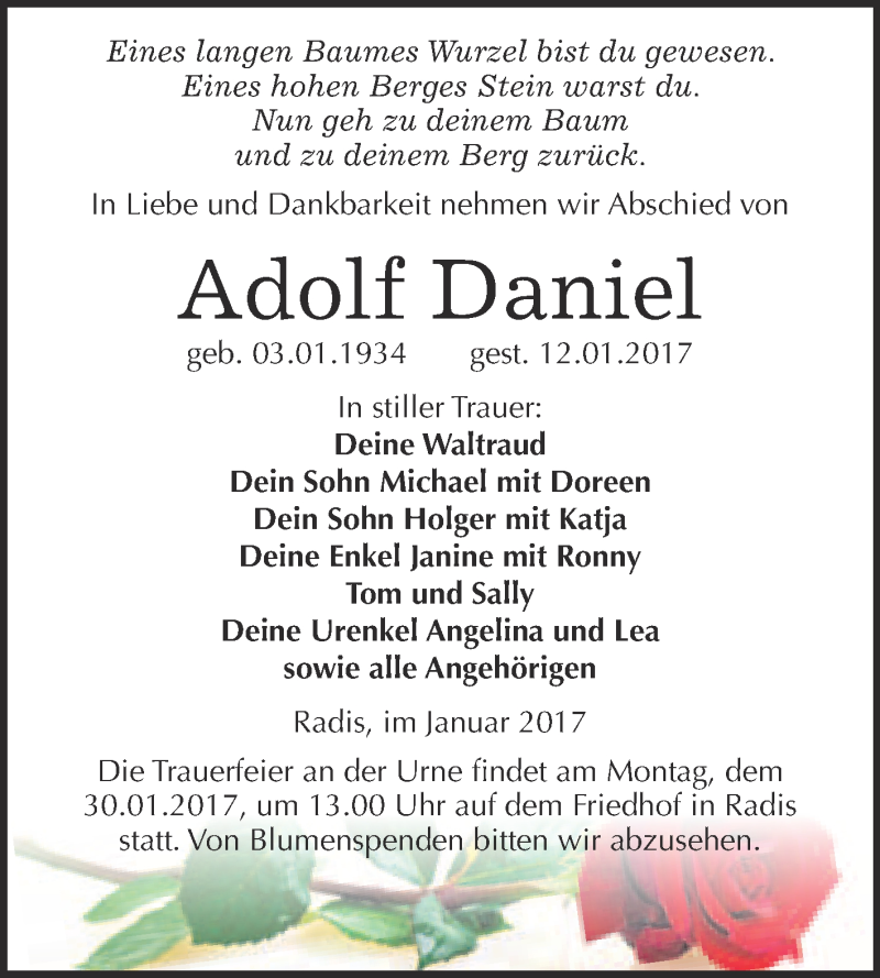 Traueranzeigen von Adolf Daniel | www.abschied-nehmen.de