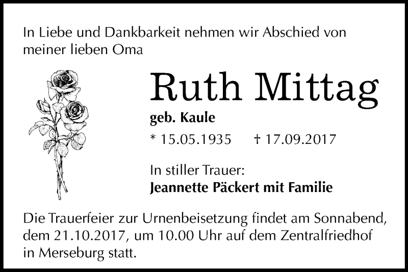 Traueranzeigen von Ruth Mittag | www.abschied-nehmen.de