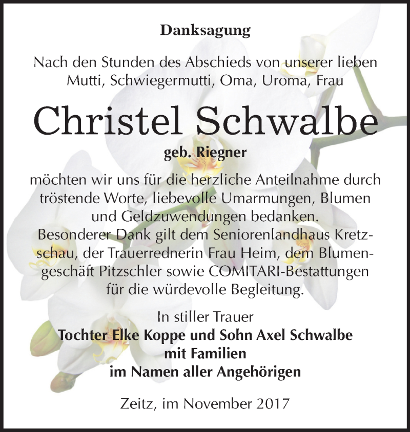 Traueranzeigen von Christel Schwalbe | www.abschied-nehmen.de
