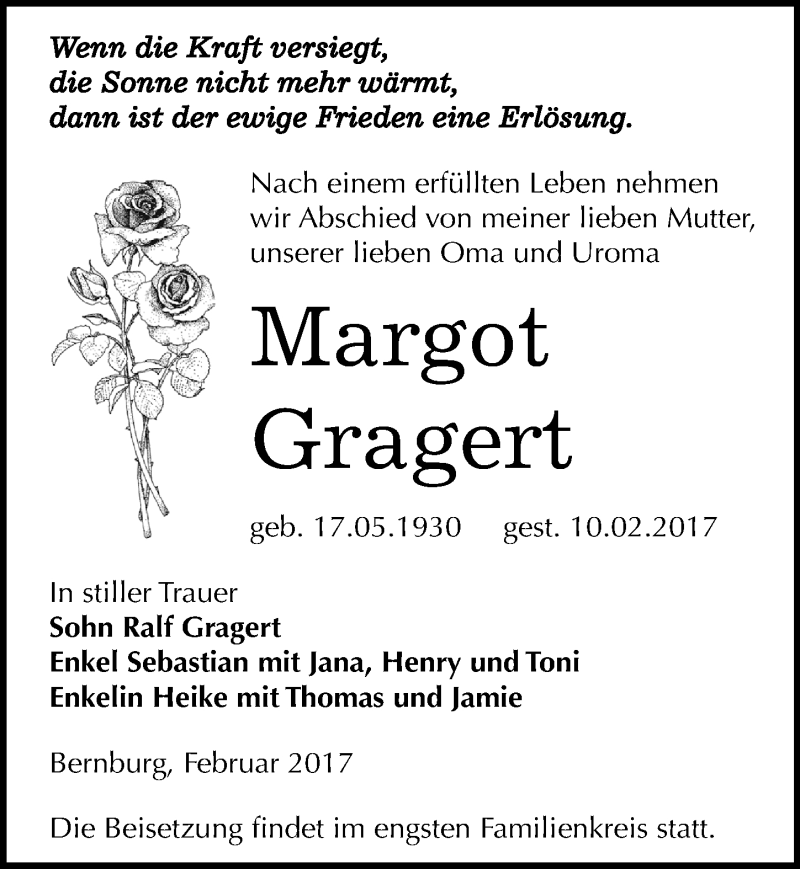 Traueranzeigen von Margot Gragert | www.abschied-nehmen.de