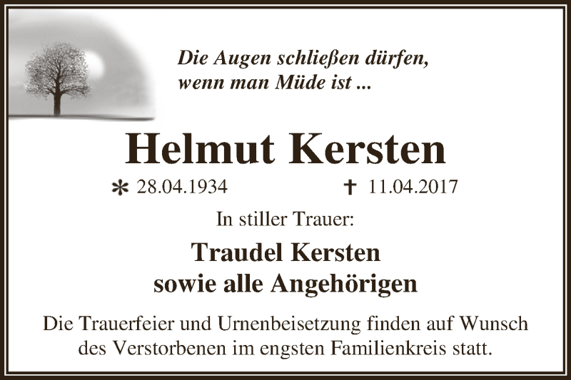 Traueranzeigen von Helmut Kersten | www.abschied-nehmen.de