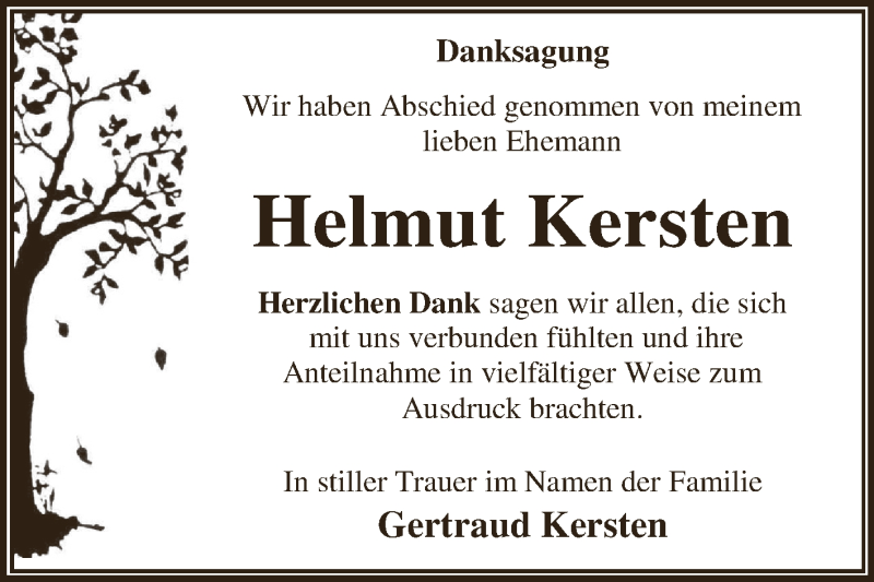 Traueranzeigen von Helmut Kersten | www.abschied-nehmen.de