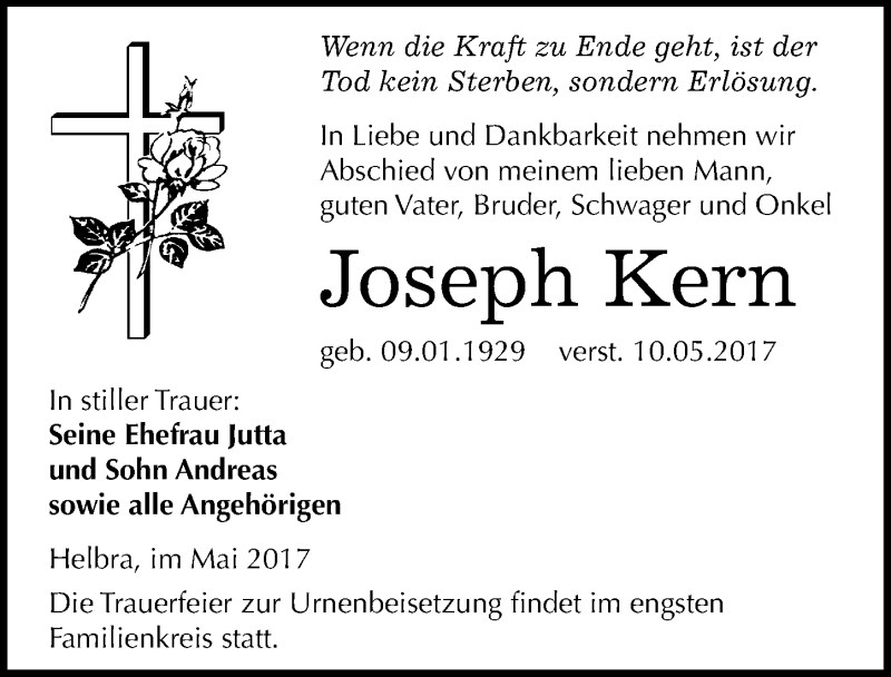 Traueranzeigen von Joseph Kern | www.abschied-nehmen.de