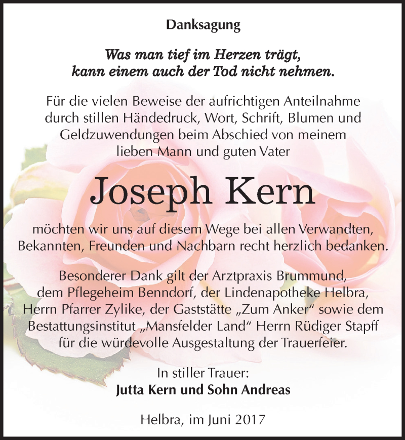 Traueranzeigen von Joseph Kern | www.abschied-nehmen.de