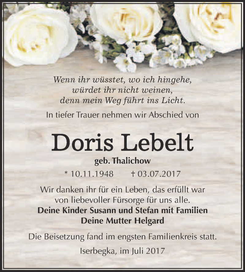 Traueranzeigen von Doris Lebelt | www.abschied-nehmen.de