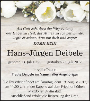 Traueranzeigen von Hans-Jürgen Deibele | www.abschied-nehmen.de