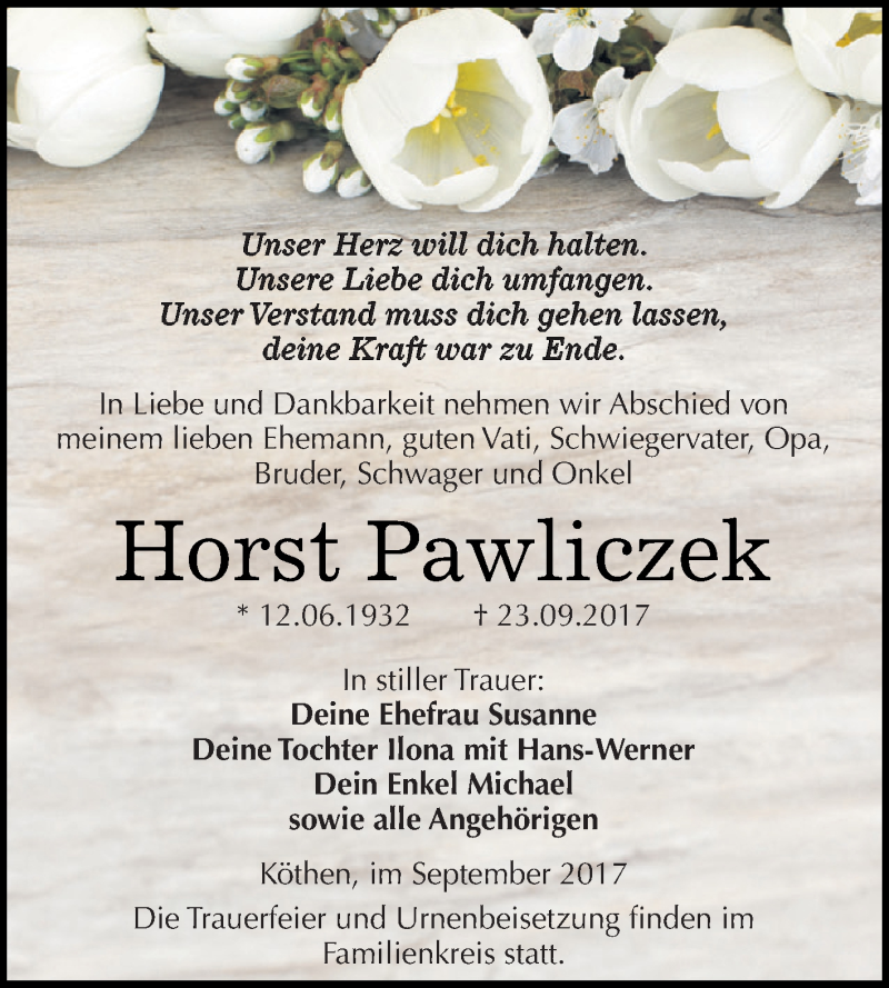Traueranzeigen von Horst Pawliczek | www.abschied-nehmen.de