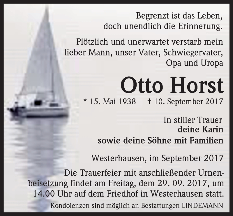 Traueranzeigen von Otto Horst | www.abschied-nehmen.de