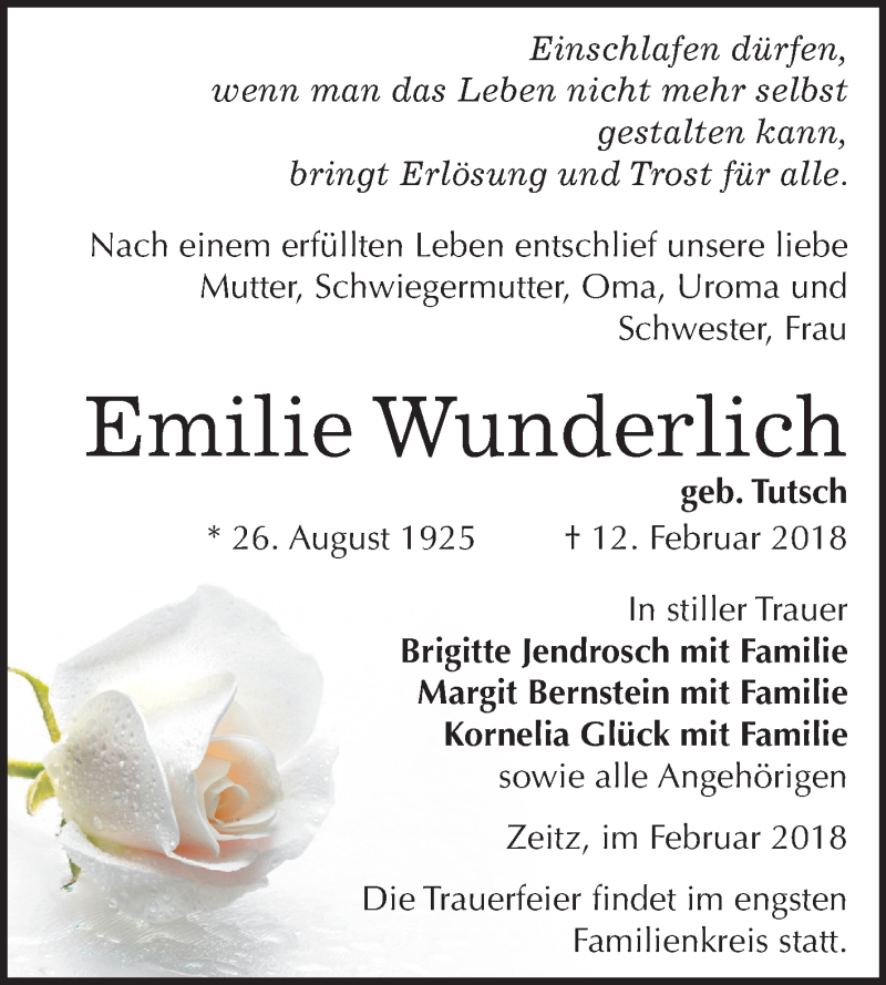 Traueranzeigen von Emilie Wunderlich | www.abschied-nehmen.de