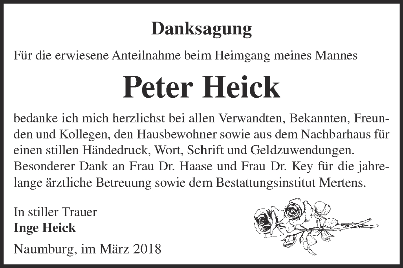 Traueranzeigen von Peter Heick | www.abschied-nehmen.de