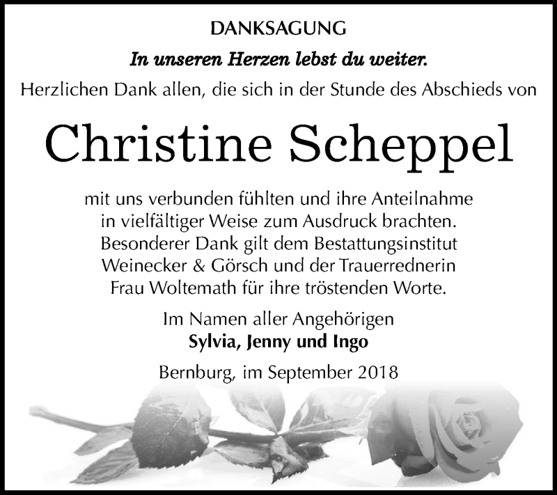 Traueranzeigen von Christine Scheppel | www.abschied-nehmen.de