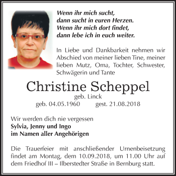 Traueranzeigen von Christine Scheppel | www.abschied-nehmen.de