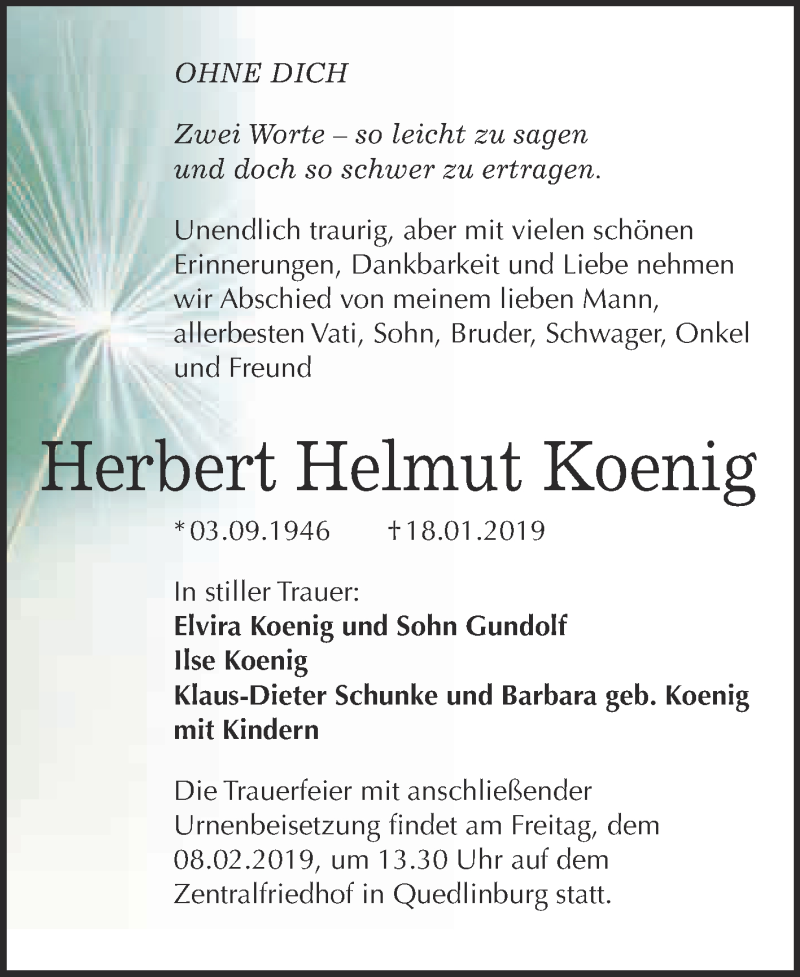 Traueranzeigen von Herbert Helmut Koenig | www.abschied-nehmen.de