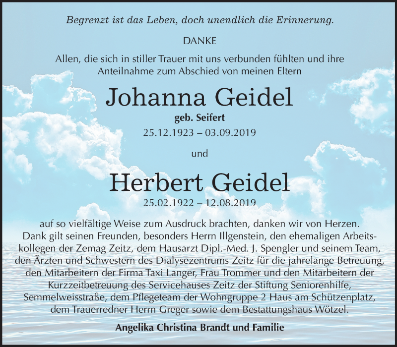 Traueranzeigen von Johanna Geidel | www.abschied-nehmen.de