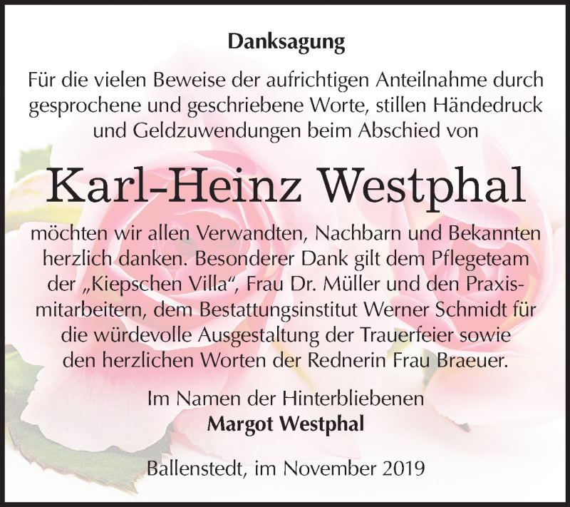 Traueranzeigen von Karl-Heinz Westphal | www.abschied-nehmen.de