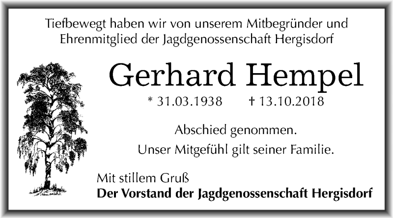 Traueranzeigen von Gerhard Hempel | www.abschied-nehmen.de