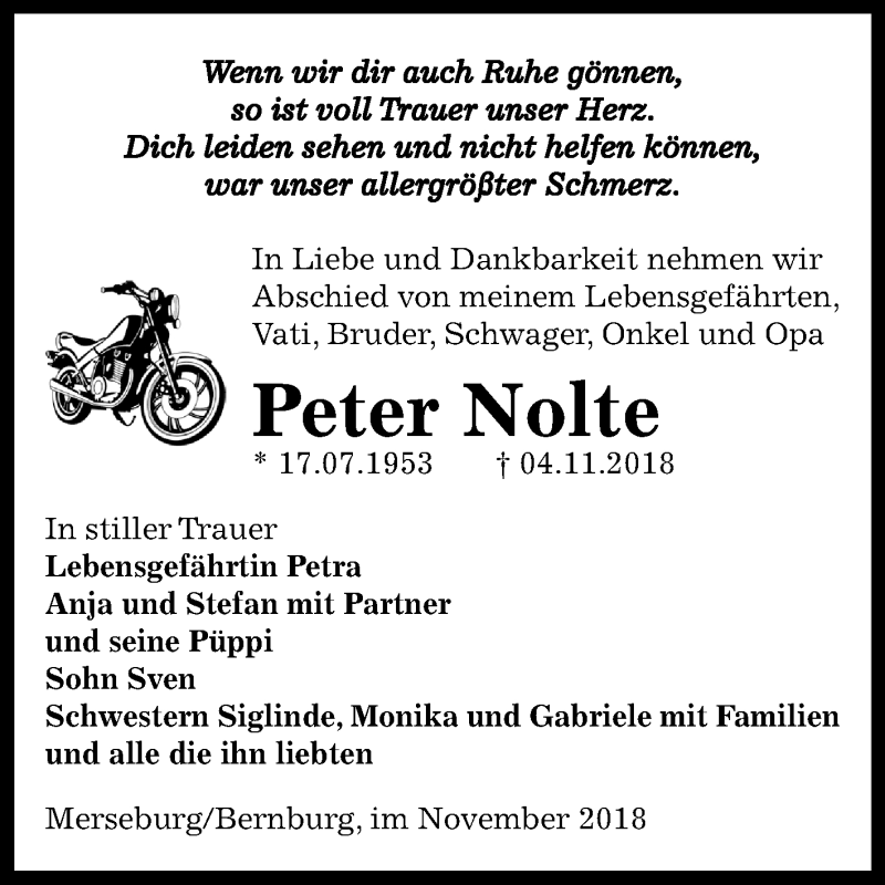 Traueranzeigen von Peter Nolte | www.abschied-nehmen.de