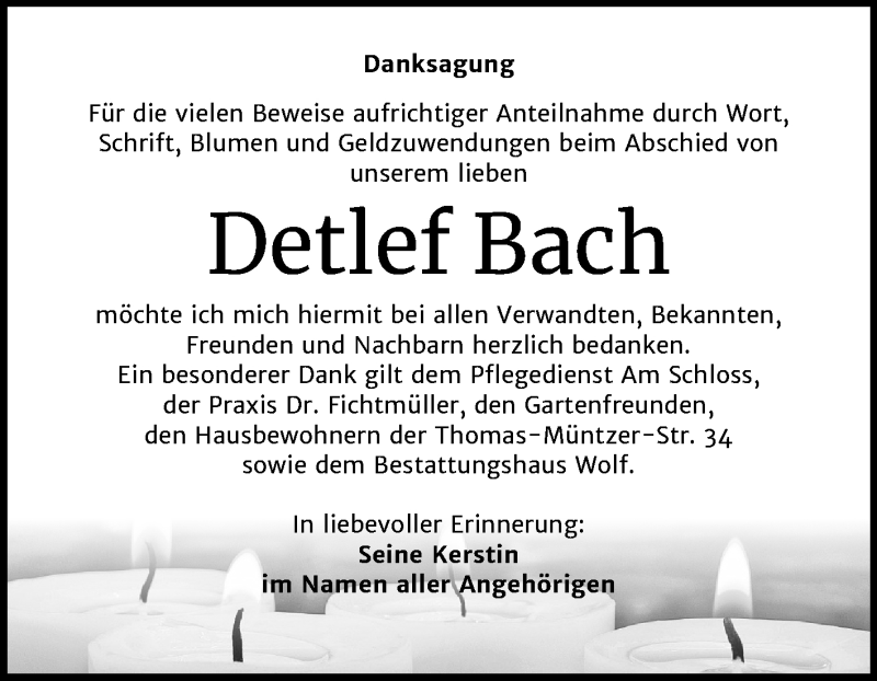Traueranzeigen von Detlef Bach | www.abschied-nehmen.de