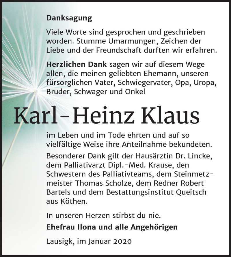 Traueranzeigen von Karl-Heinz Klaus | www.abschied-nehmen.de