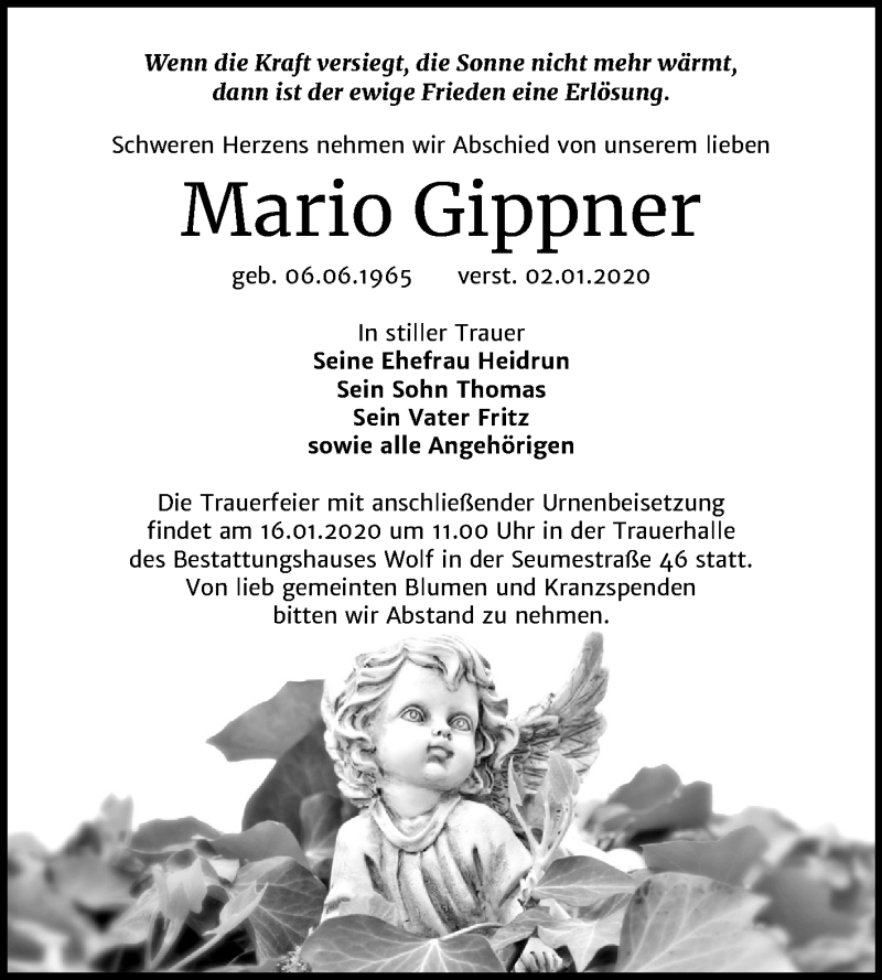Traueranzeigen von Mario Gippner | www.abschied-nehmen.de