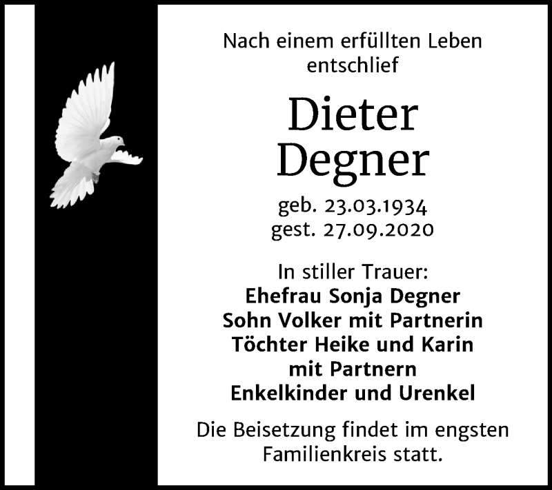 Traueranzeigen von Dieter Degner | www.abschied-nehmen.de Traueranzeigen von Dieter Degner | www.abschied-nehmen.de