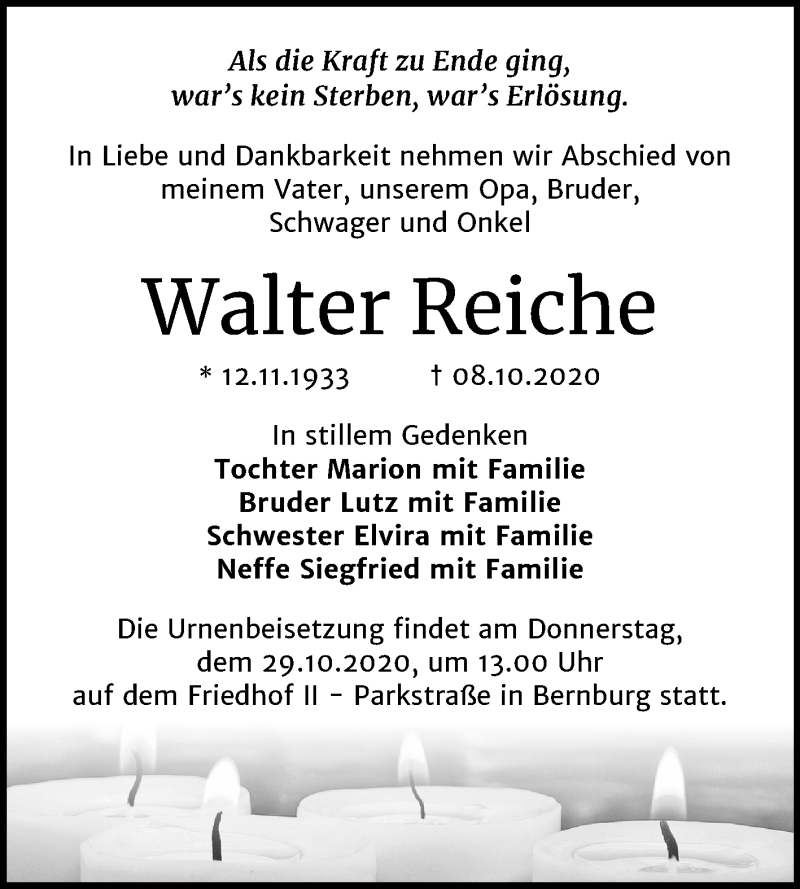 Traueranzeigen von Walter Reiche | www.abschied-nehmen.de