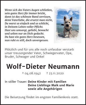 Traueranzeigen von Wolf-Dieter Neumann | www.abschied-nehmen.de