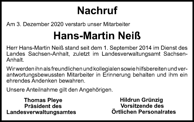 Traueranzeigen von Hans-Martin Neiß | www.abschied-nehmen.de