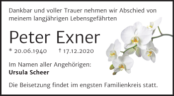 Traueranzeigen von Peter Exner | www.abschied-nehmen.de