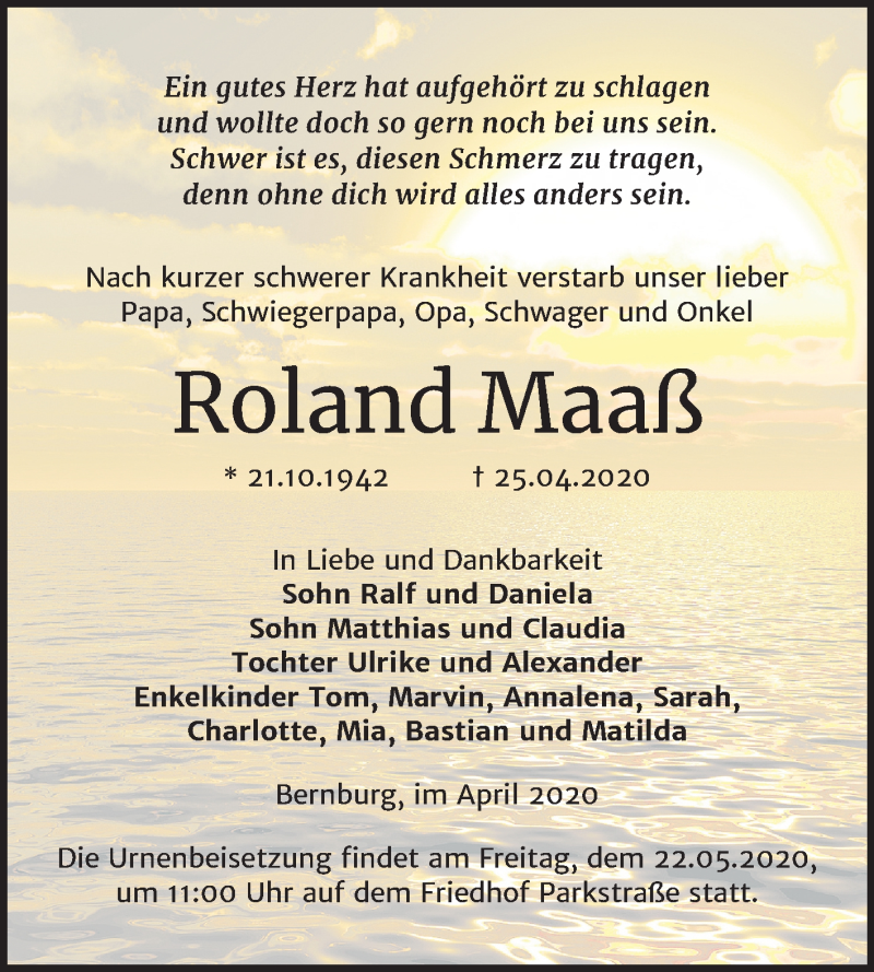 Traueranzeigen von Roland Maaß | www.abschied-nehmen.de