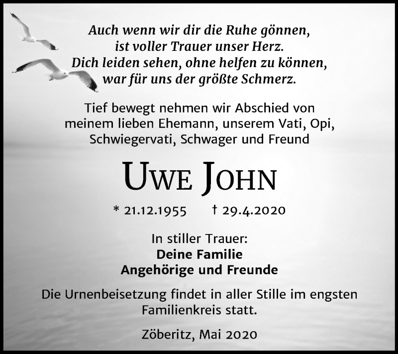 Traueranzeigen von Uwe John | www.abschied-nehmen.de