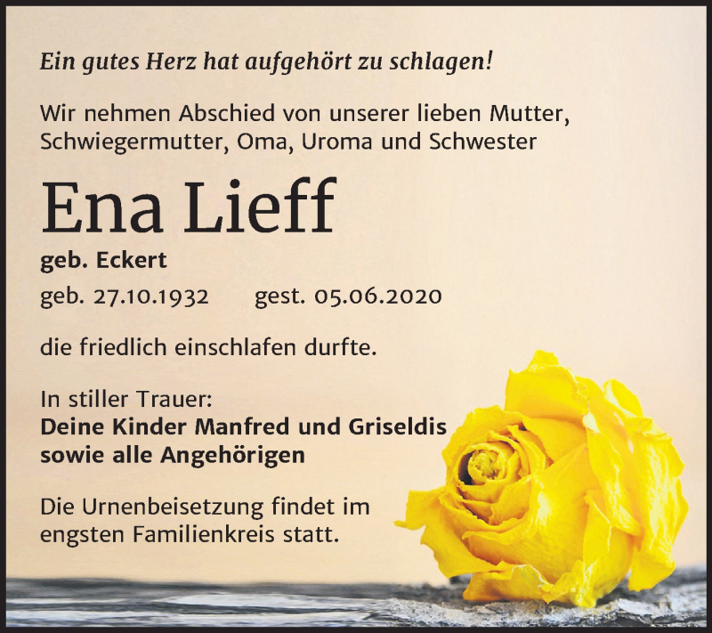 Traueranzeigen von Ena Lieff | www.abschied-nehmen.de